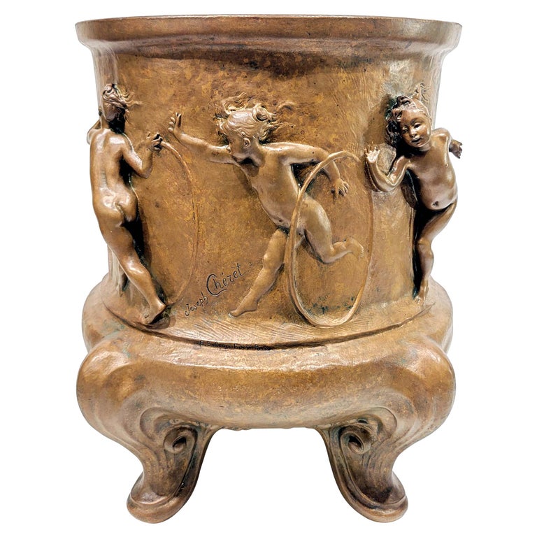 Gustave-Joseph Chéret, Art Nouveau Patinated Bronze Figural Cachepot ...