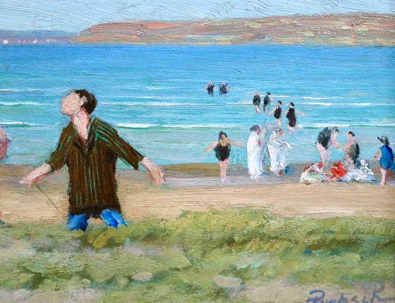 Gustave Poetzsch - Saint Efflam Elegant Figures on the Beach - 19th ...