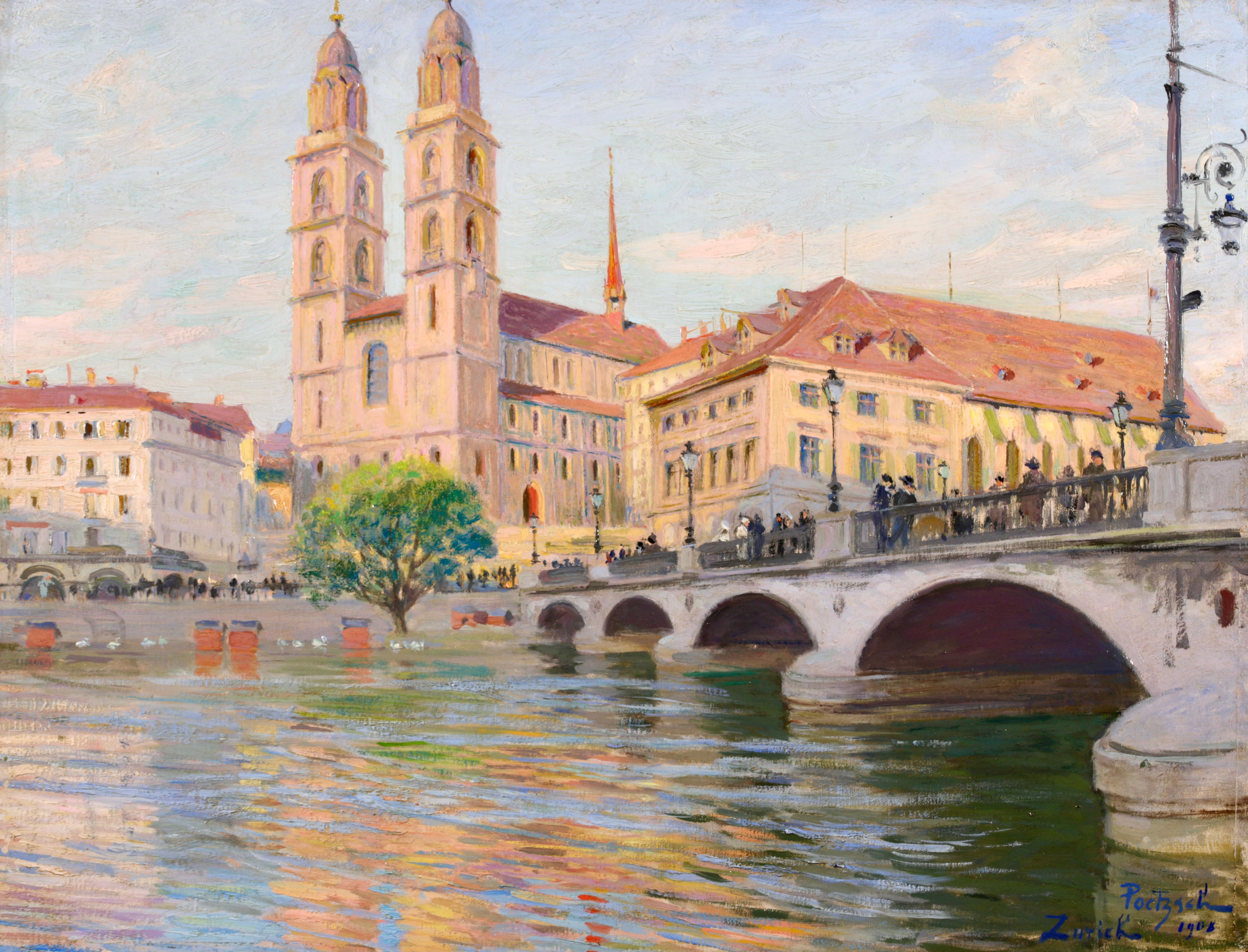 Gustave Poetzsch - Zurich - 1908 - Post Impressionist Oil, Figures in ...