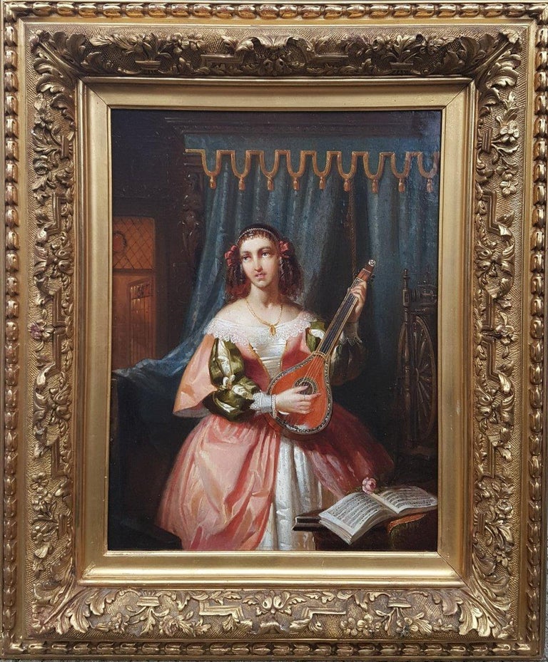 WAPPERS Painting Belgian 19th romantic Oil on panel wood mandoline ...