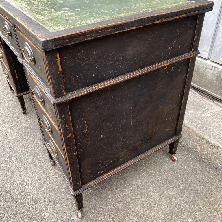 Gustavian Black Painted Executive Desk Green with Leather Top For Sale ...