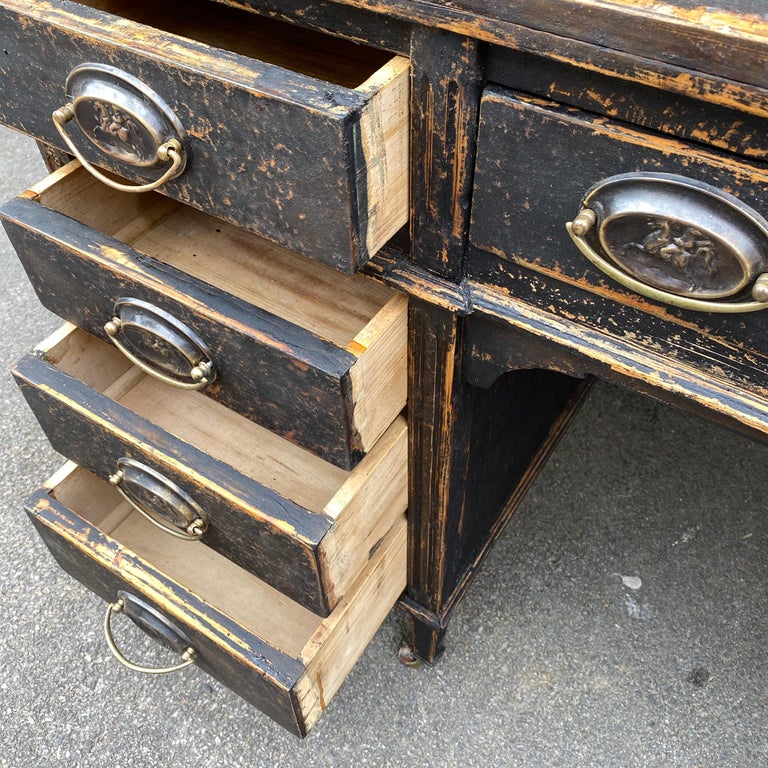 Gustavian Black Painted Executive Desk Green with Leather Top For Sale ...