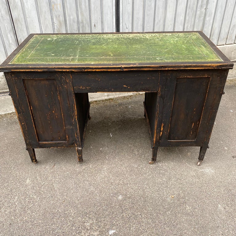 Gustavian Black Painted Executive Desk Green with Leather Top For Sale ...