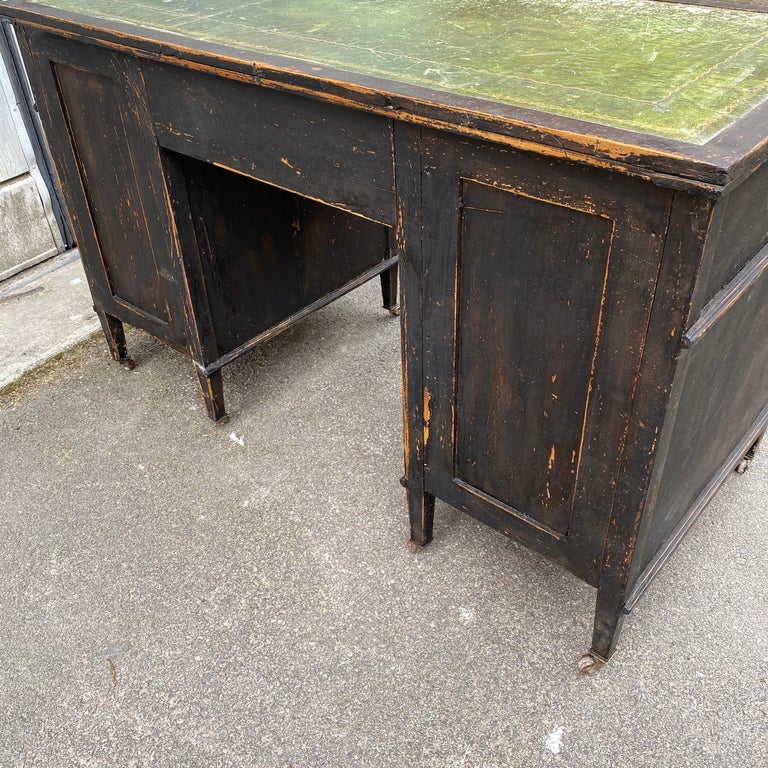 Gustavian Black Painted Executive Desk Green with Leather Top For Sale ...