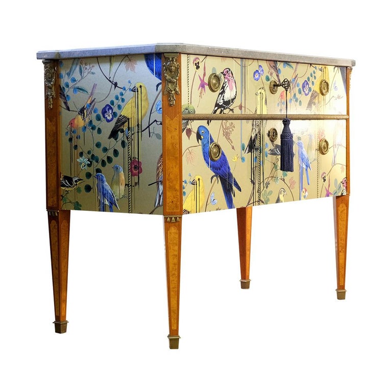 Gustavian Commode with Christian Lacroix Gold Design For Sale at 1stDibs