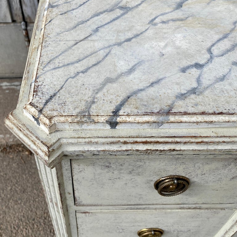 Gustavian Grey Painted 3 Drawer Dresser with Faux Marble Top, Sweden ...