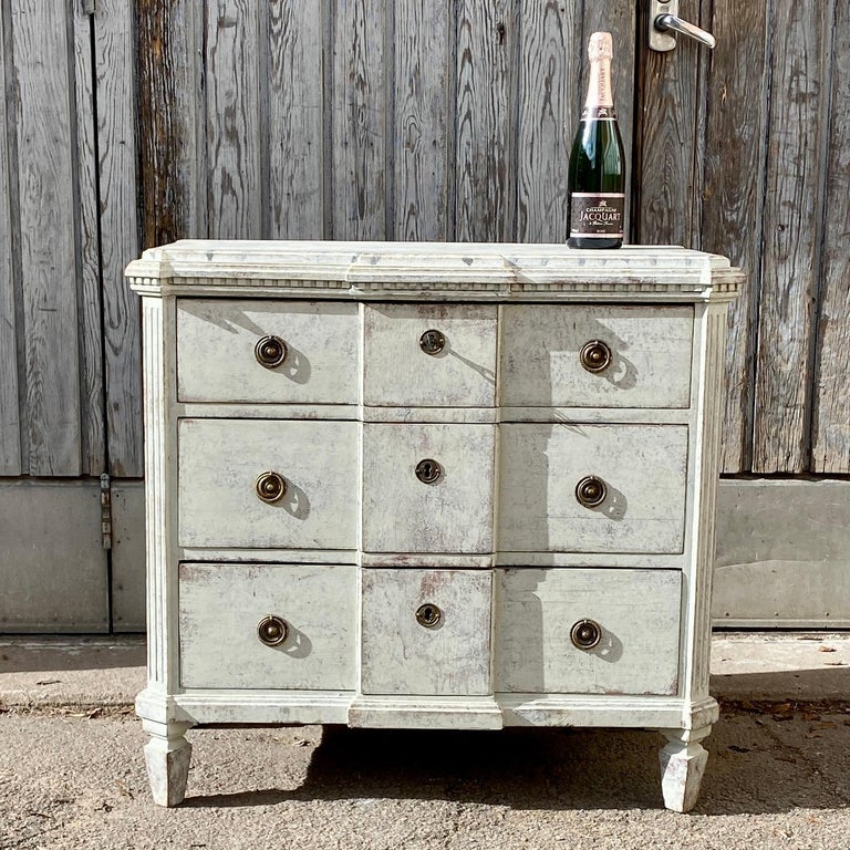 Gustavian Grey Painted 3 Drawer Dresser with Faux Marble Top, Sweden ...