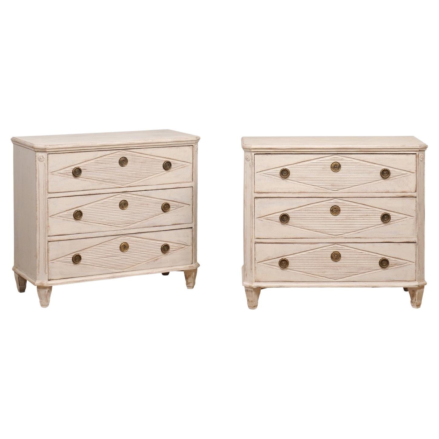 Gustavian Style 19th Century Painted Swedish Chests with Carved Greek ...