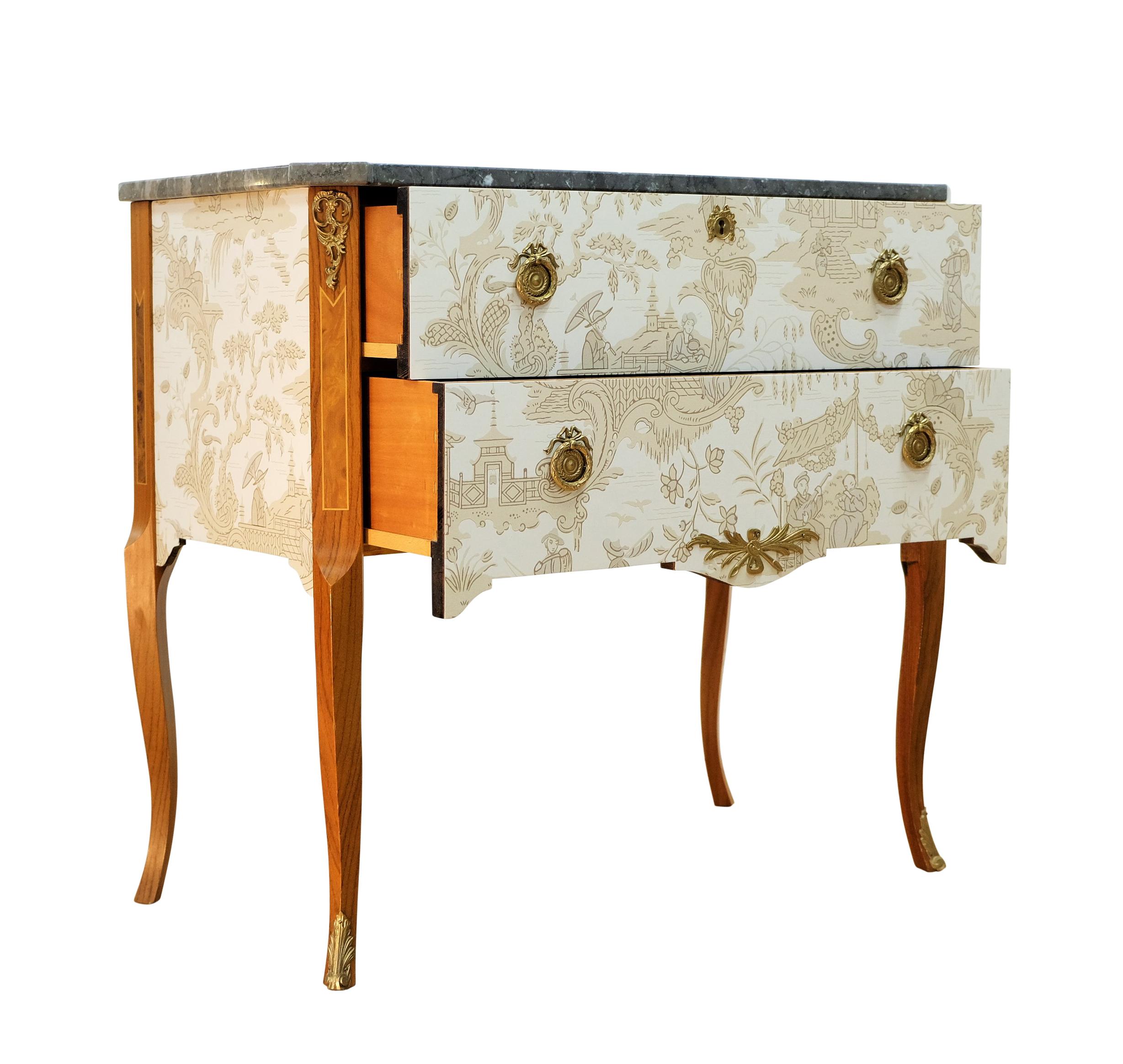 Gustavian Style Commode with natural marble top and Chinoiserie Design ...