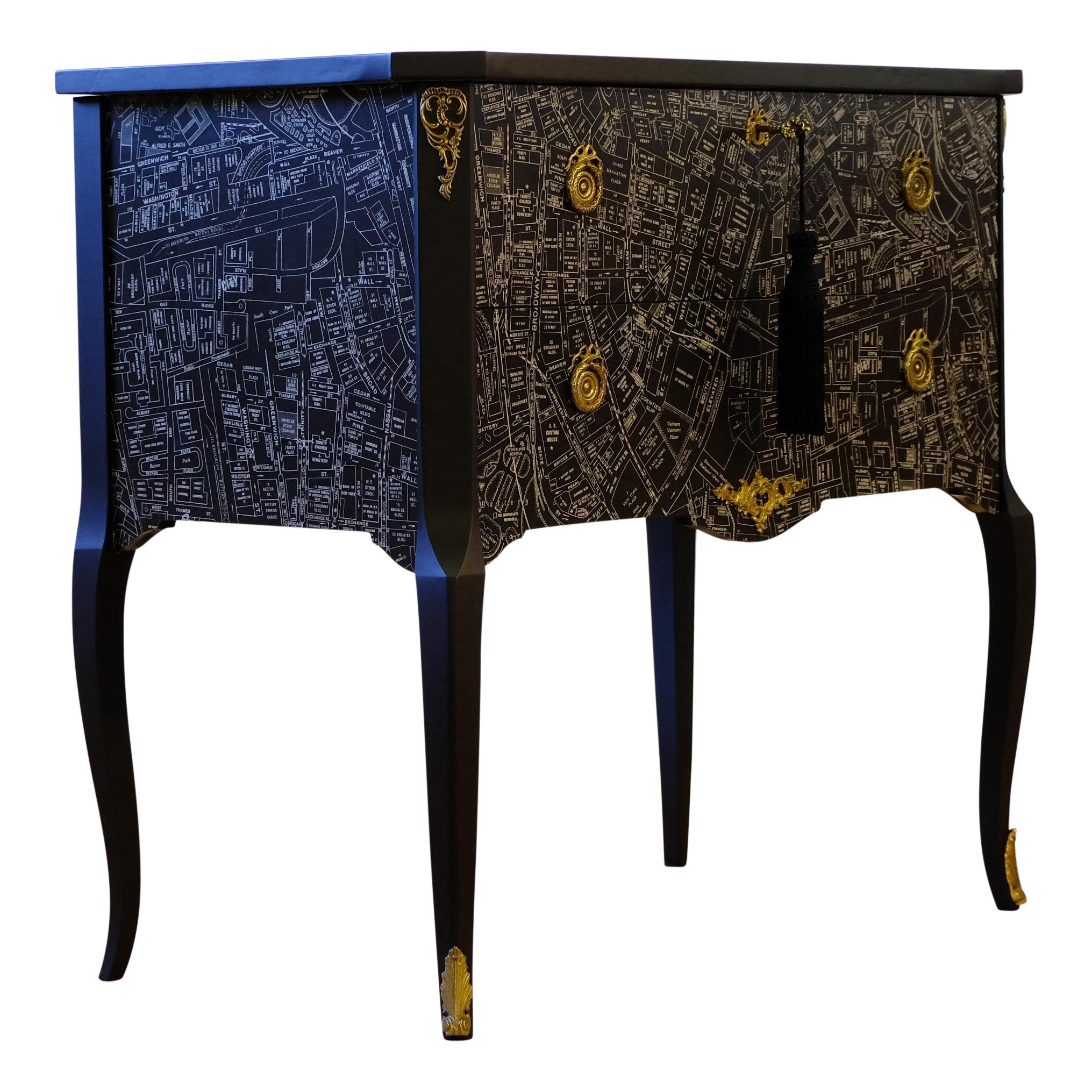 Gustavian Style Commode with New York Tribeca Street Map in Vintage ...