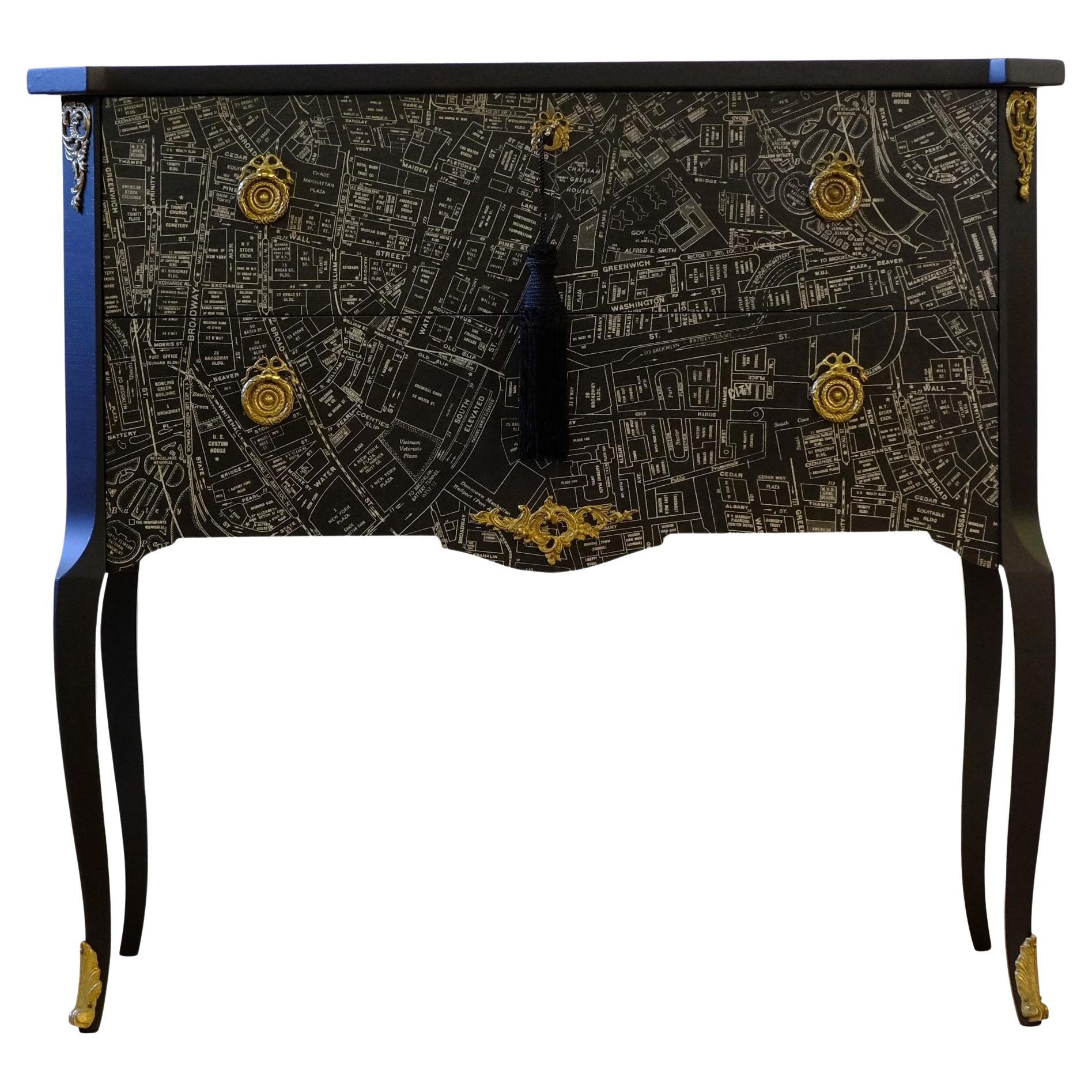 Gustavian Style Commode with New York Tribeca Street Map in Vintage ...
