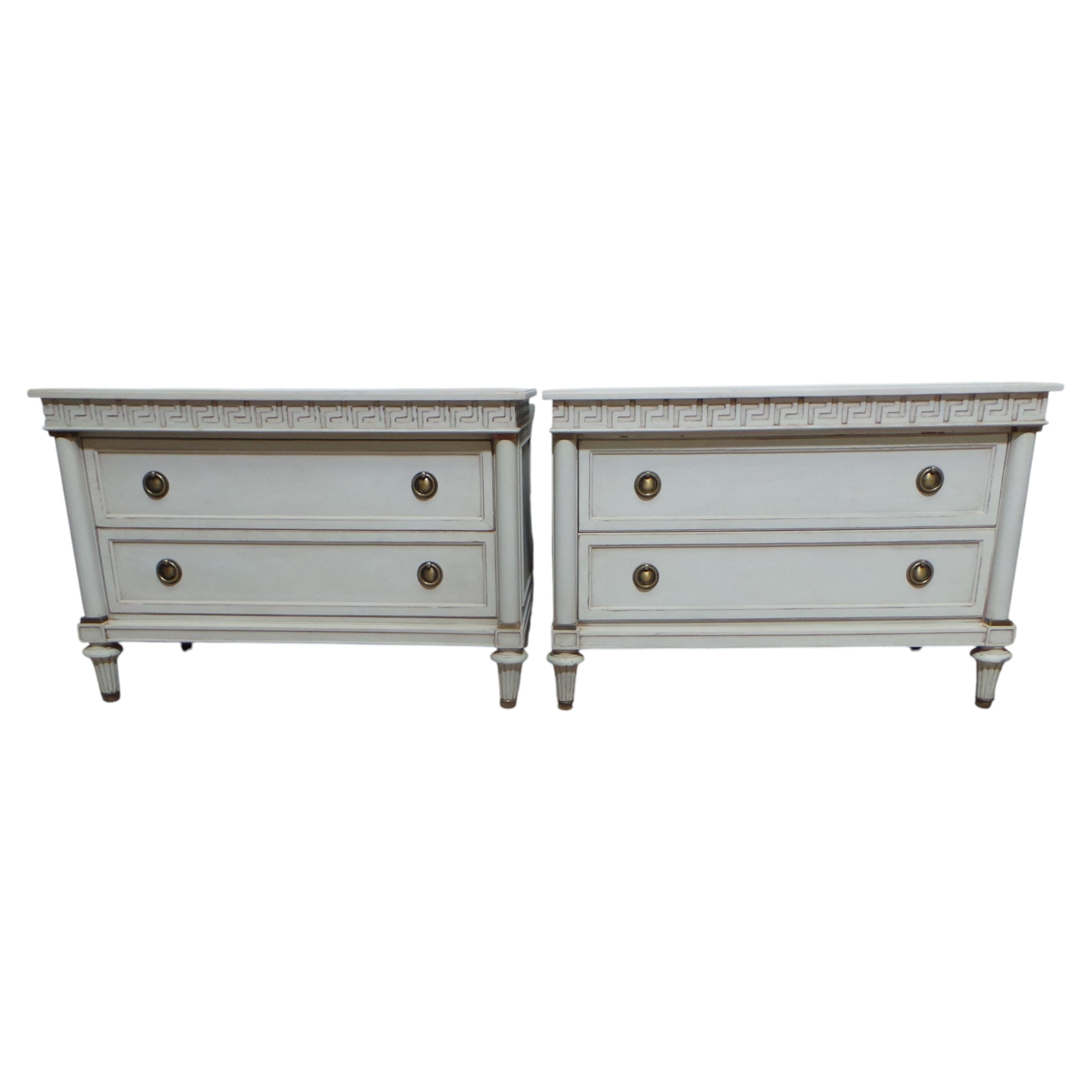 Gustavian Style Rare Greek Key 2 Drawer Chest Set For Sale at 1stDibs