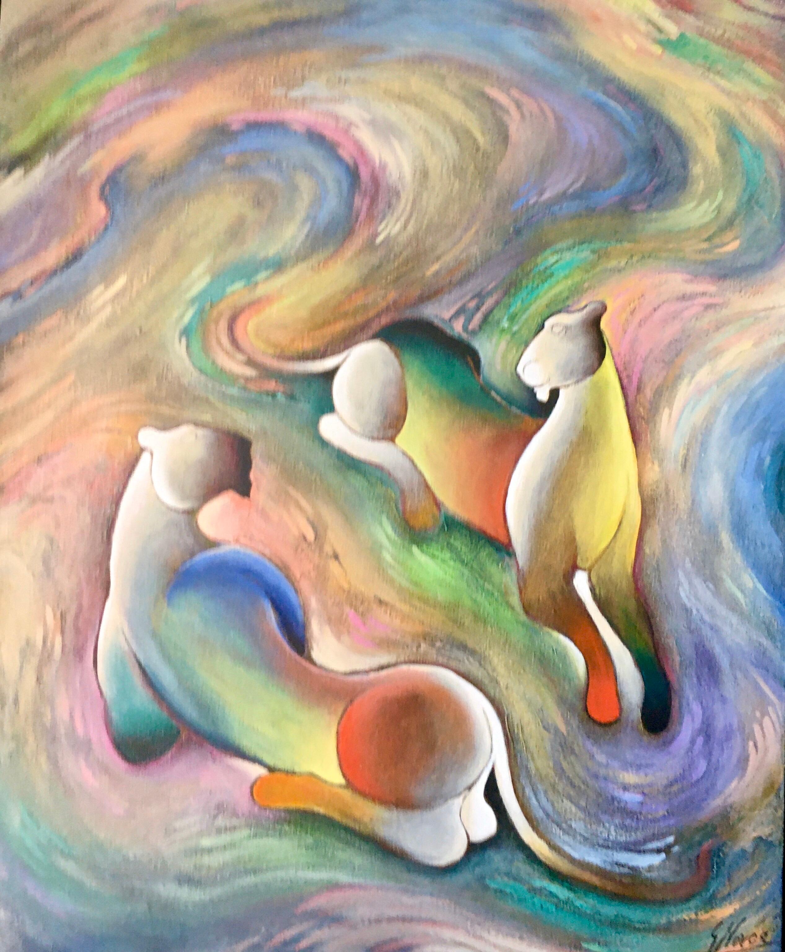 Edgar Jene - Large Surrealist painting 1956 LES DEUX CHEVAUX (THE TWO ...