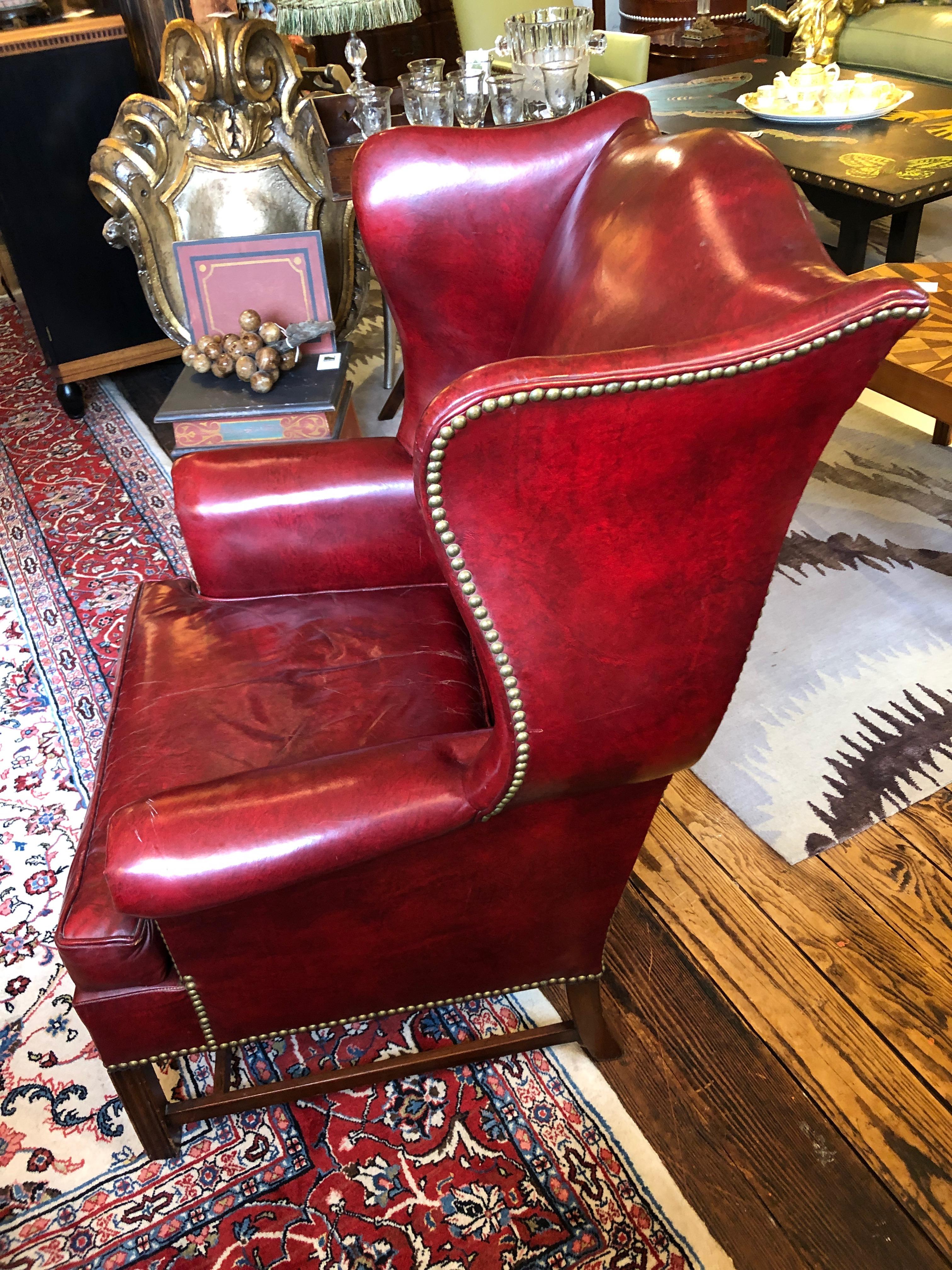Gutsy Vintage Maroon Leather Wing Chair at 1stDibs | maroon wingback ...