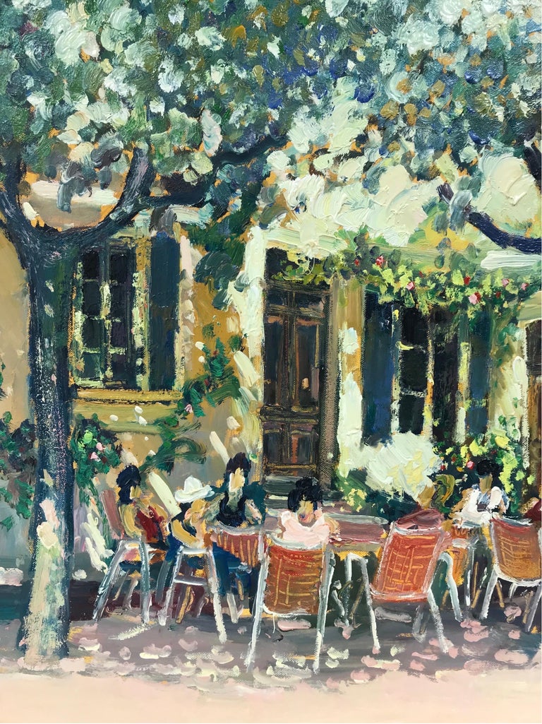 Guy Benard - French Impressionist Oil Dappled Light Cafe Scene with ...