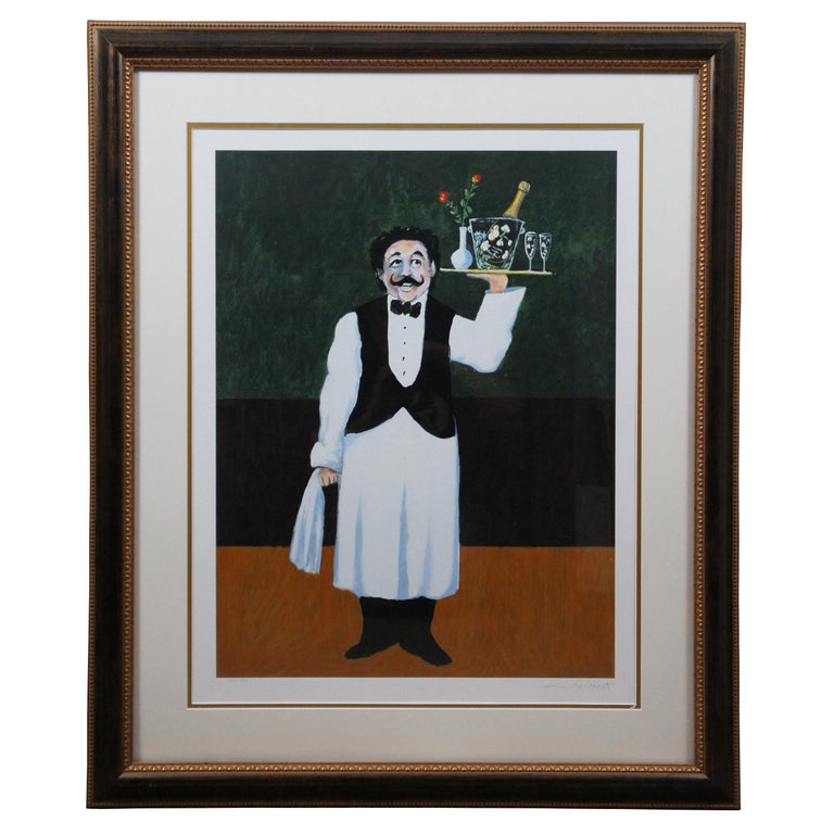 Guy Buffet Room Service Pencil Signed Serigraph French Waiter Champagne For Sale at 1stDibs