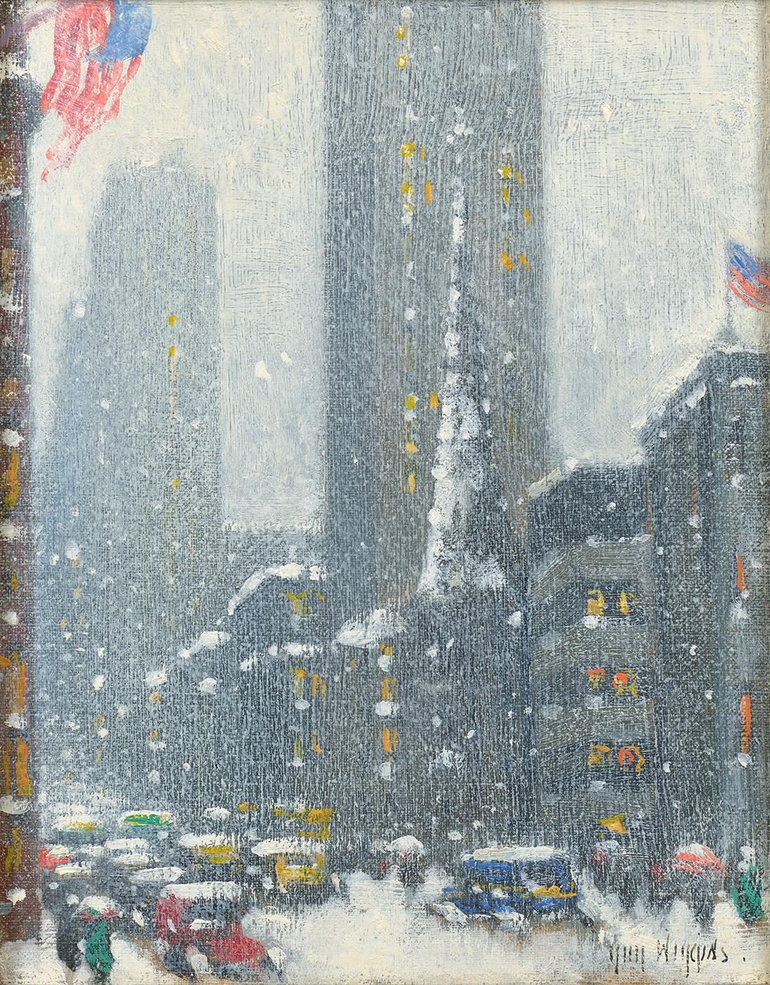 Guy Carleton Wiggins - Manhattan Snow Scene For Sale at 1stDibs