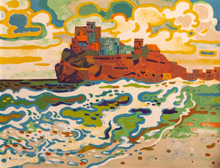 Guy Charon - Town Over the Sea, Lithograph by Guy Charon at 1stDibs