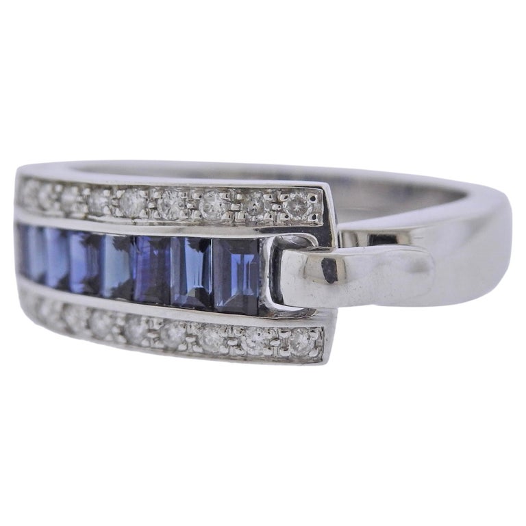 Guy Laroche 18k Gold Diamond Sapphire Ring For Sale at 1stDibs