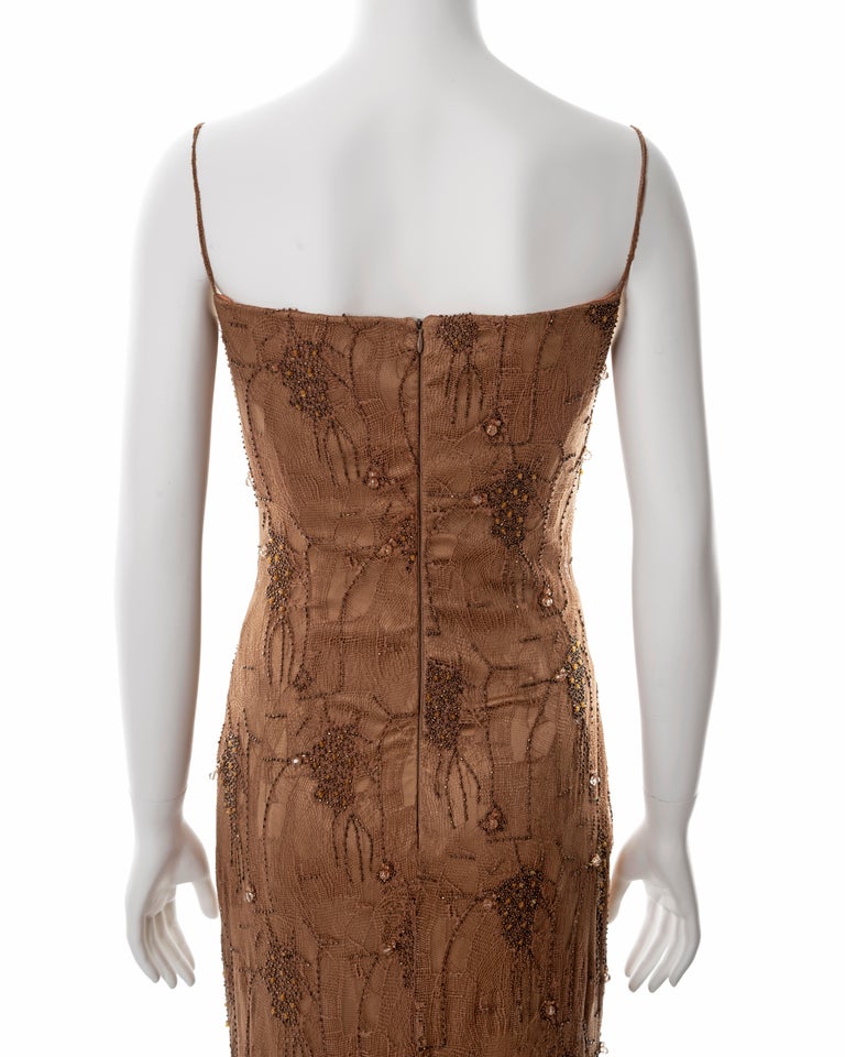 Guy Laroche copper beaded lace evening dress with shawl, fw 2002 For ...