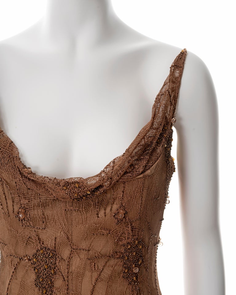 Guy Laroche copper beaded lace evening dress with shawl, fw 2002 For ...