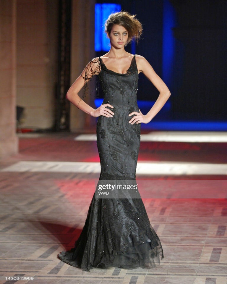 Guy Laroche copper beaded lace evening dress with shawl, fw 2002 For ...