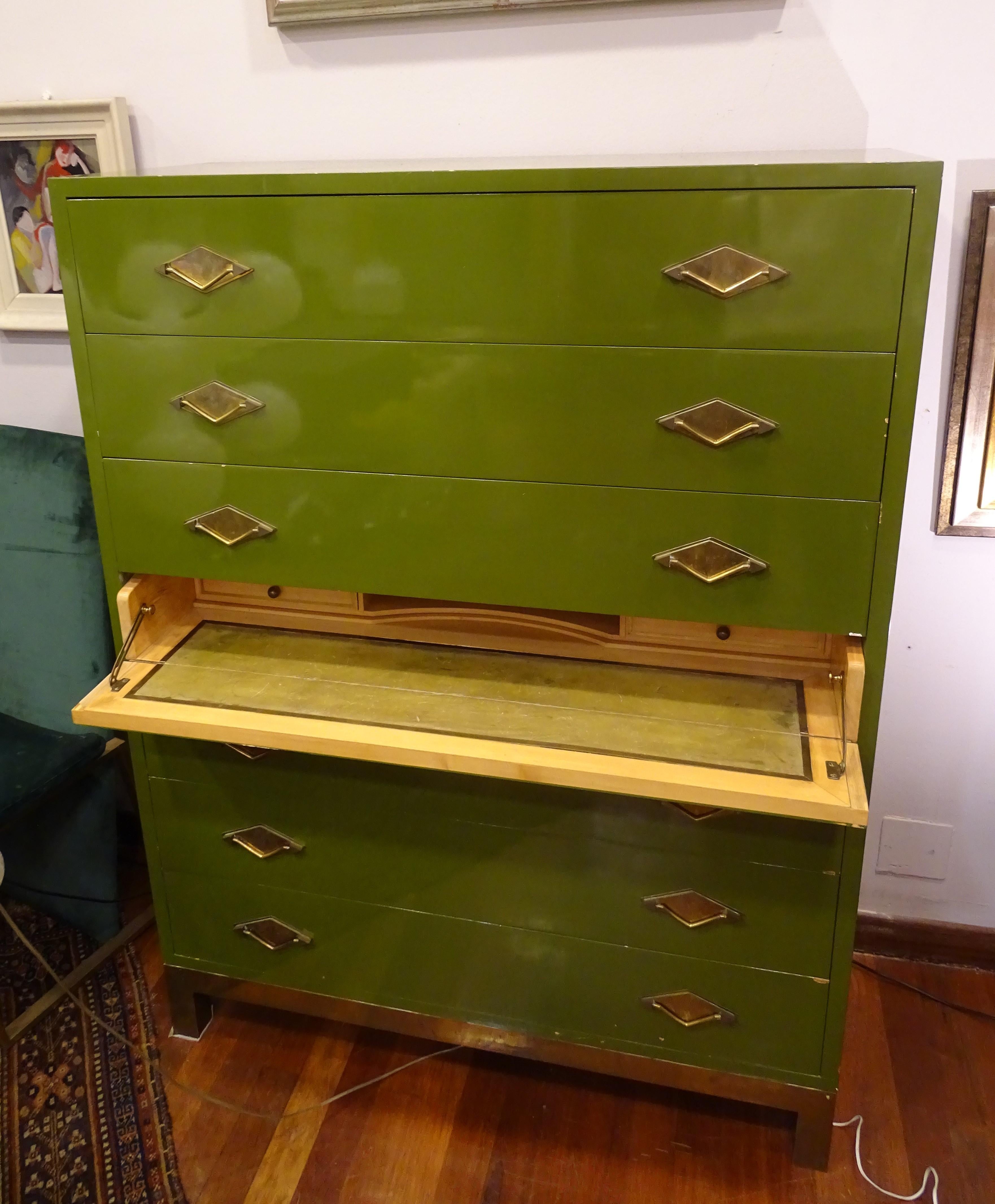 Guy Lefevre 70s Green Chestofdrawers, Secretaire, Lacquer Roche Bobois ...