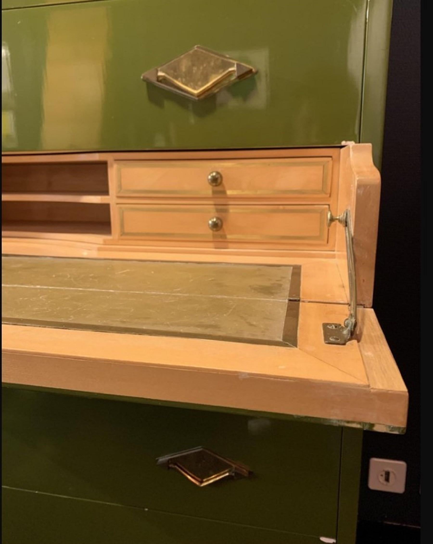 Guy Lefevre 70s Green Chestofdrawers, Secretaire, Lacquer Roche Bobois ...