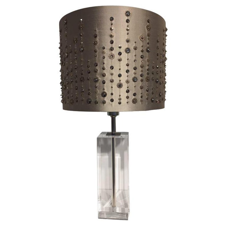 Guzzini Italy Table Light Plexiglass with Hand Embroidered Silk ...