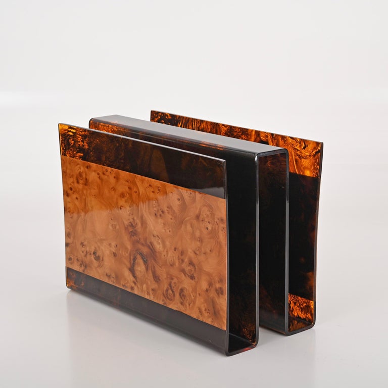 Guzzini Midcentury Faux Tortoiseshell Plexiglass and Briar Magazine ...