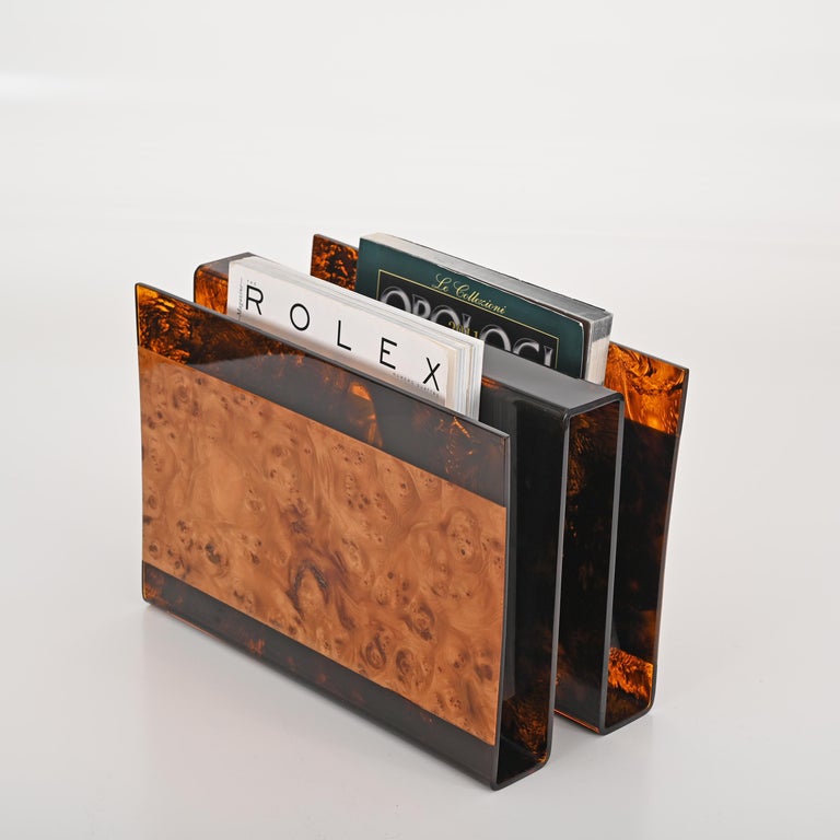Guzzini Midcentury Faux Tortoiseshell Plexiglass and Briar Magazine ...