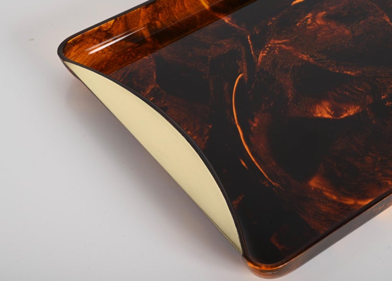 Guzzini Midcentury Lucite and Brass Italian Serving Tray, Tortoiseshell ...