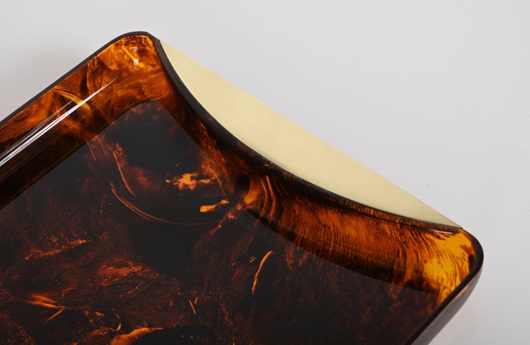 Guzzini Midcentury Lucite and Brass Italian Serving Tray, Tortoiseshell ...
