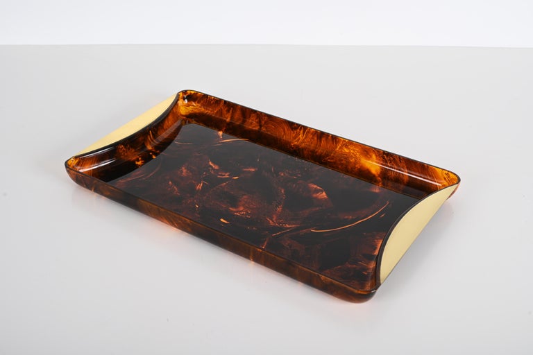 Guzzini Midcentury Lucite and Brass Italian Serving Tray, Tortoiseshell ...