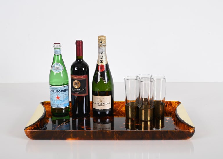 Guzzini Midcentury Lucite and Brass Italian Serving Tray, Tortoiseshell ...