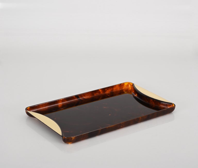 Guzzini Mid-Century Lucite and Brass Italian Serving Tray ...
