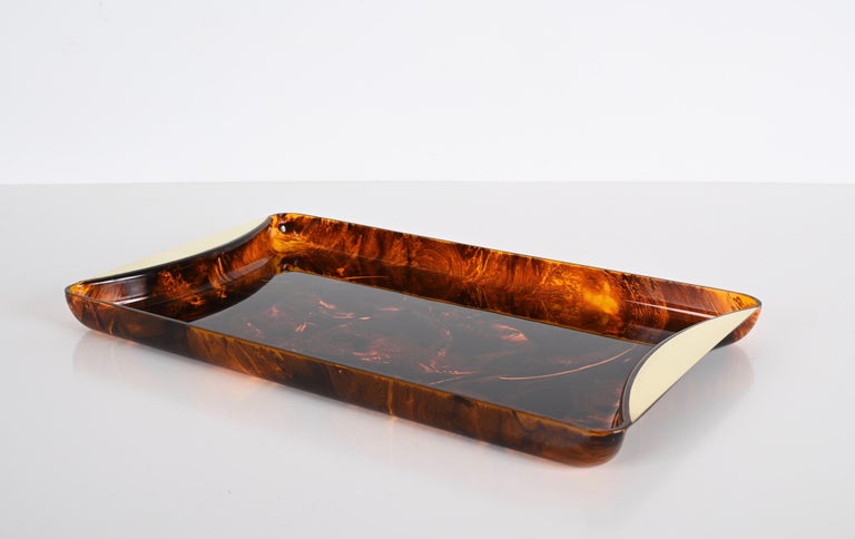 Guzzini Midcentury Lucite and Brass Italian Serving Tray, Tortoiseshell ...