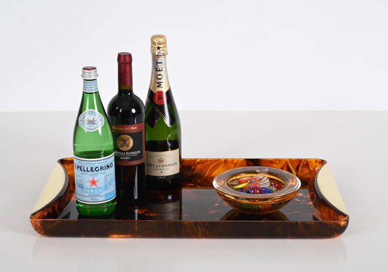 Guzzini Midcentury Lucite and Brass Italian Serving Tray, Tortoiseshell ...