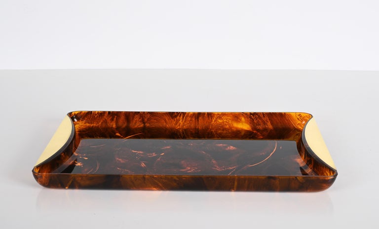 Guzzini Midcentury Lucite and Brass Italian Serving Tray, Tortoiseshell ...