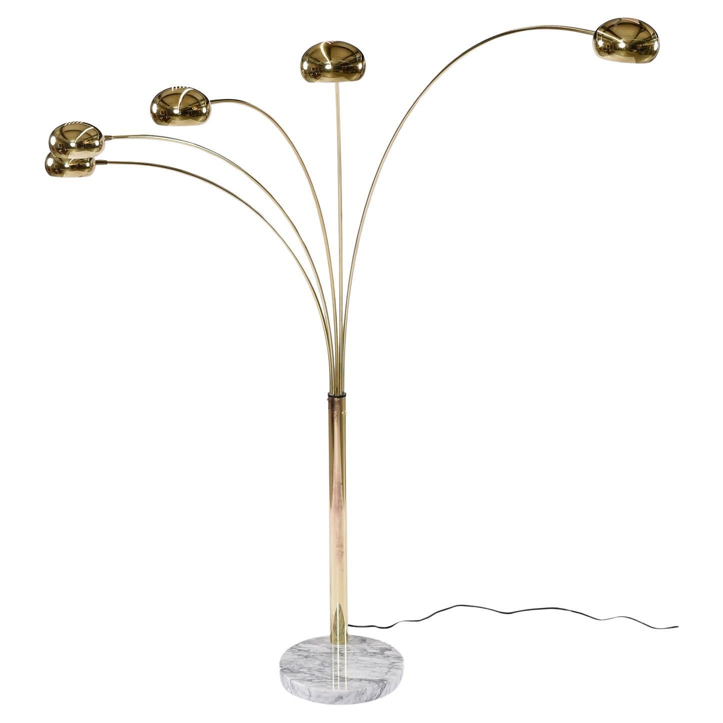 Guzzini Style 1980s Modern Five-Head Brass Arc Lamp with Marbles Base ...