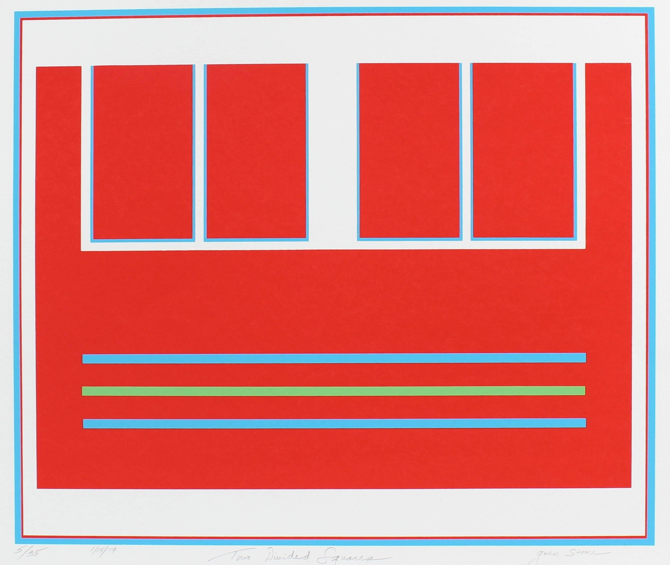 Gwen Stone - "Two Divided Squares" Red Abstract Serigraph, 1979 For ...