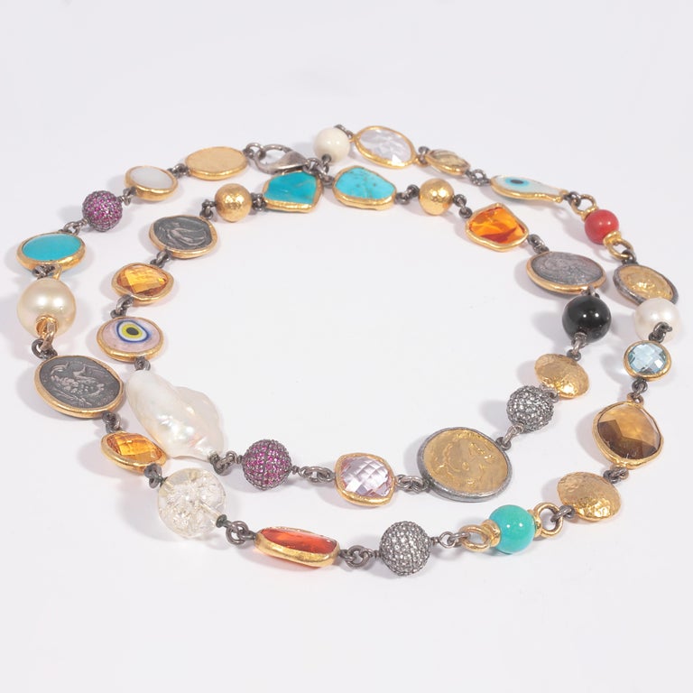 Gypsy Necklace Multiple Gemstones Coins at 1stDibs
