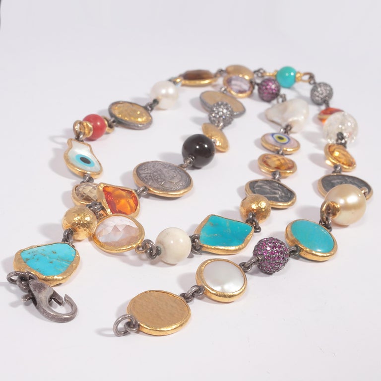 Gypsy Necklace Multiple Gemstones Coins at 1stDibs