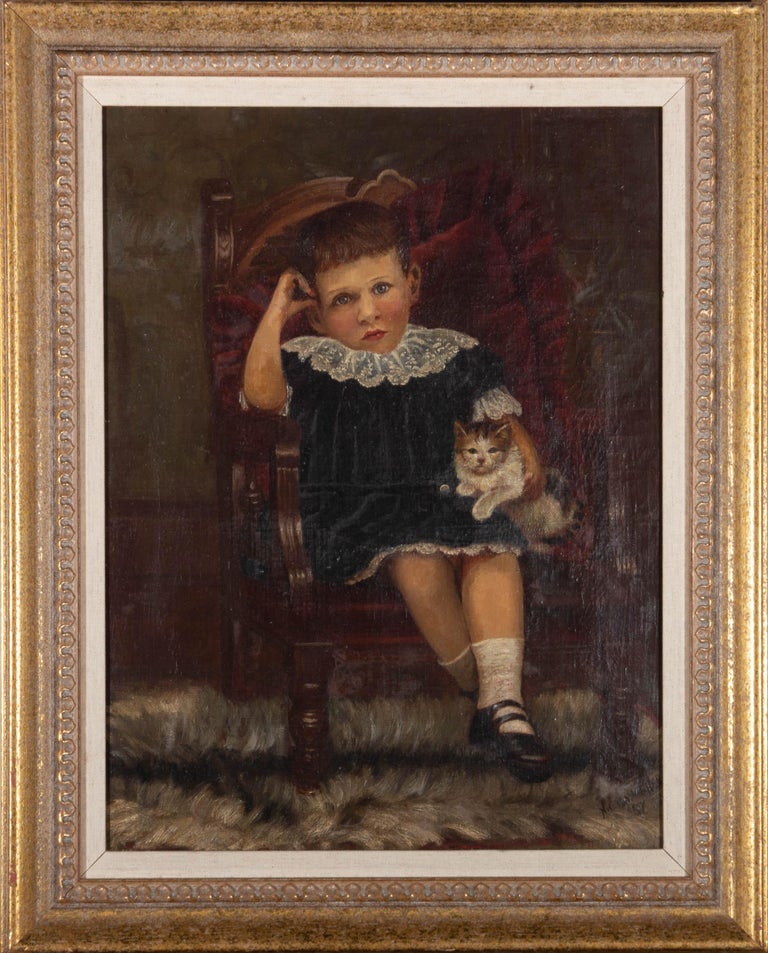 H. Crowther - H. Crowther - 1897 Oil, Child and Kitten at 1stDibs