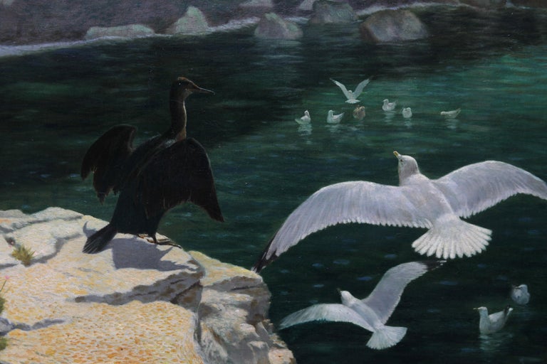H. Hardy Simpson - Seagulls in the Harbour - Edwardian British art oil ...