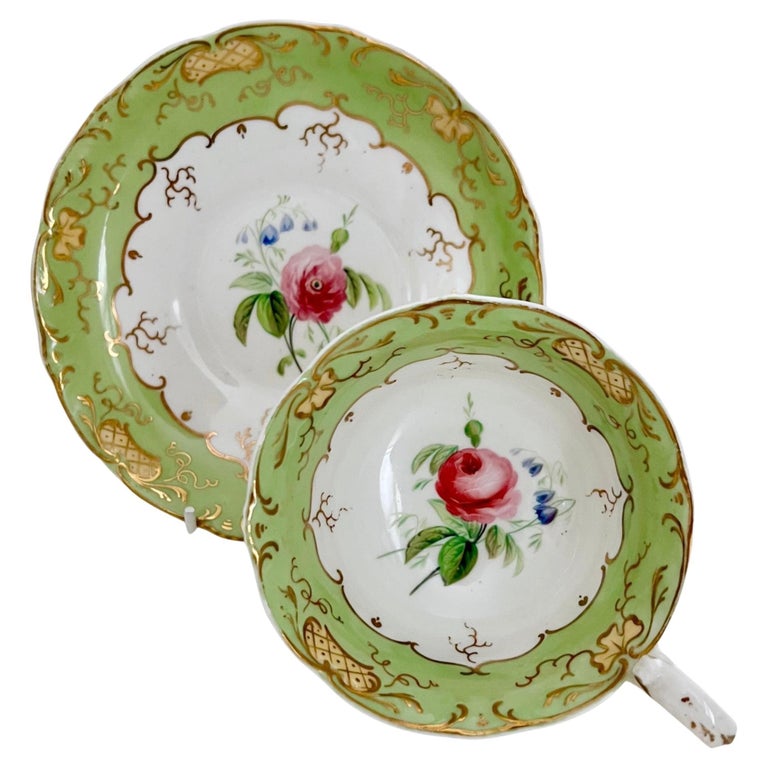 H and R Daniel Porcelain Teacup, Apple Green with Pink Roses, Rococo ...