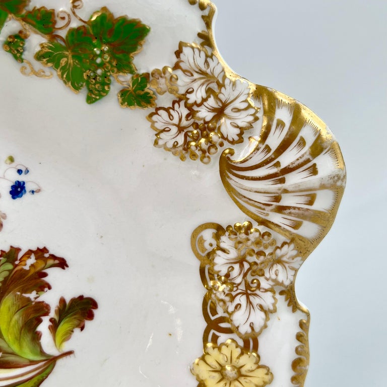 H and R Daniel Shell Dish, Shrewsbury Shape, Red Ranunculus, Regency Ca ...