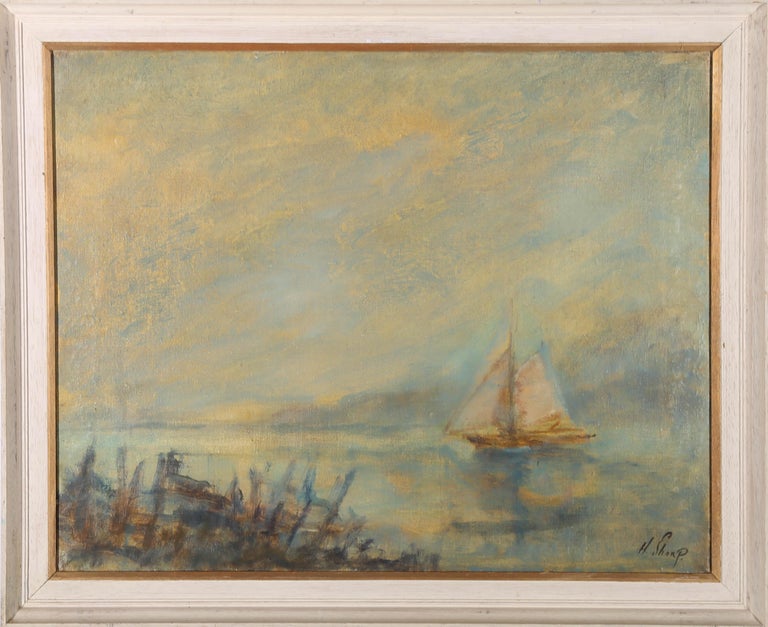 H. Sharp - H. Sharp - Mid 20th Century Oil, Boat On Murky Waters For ...