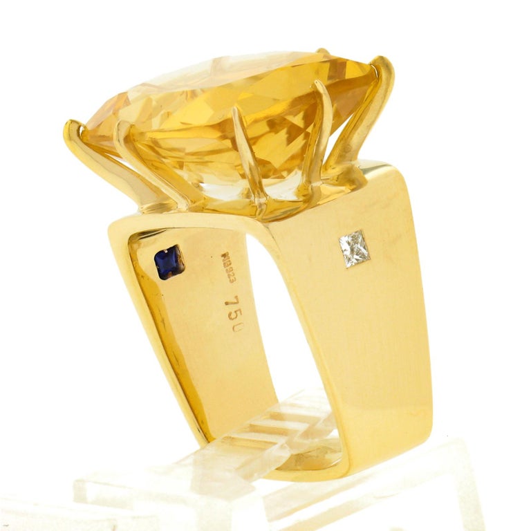 H Stern 18k Gold Cushion Citrine Solitaire 7 Diamond Sunrise Cocktail
