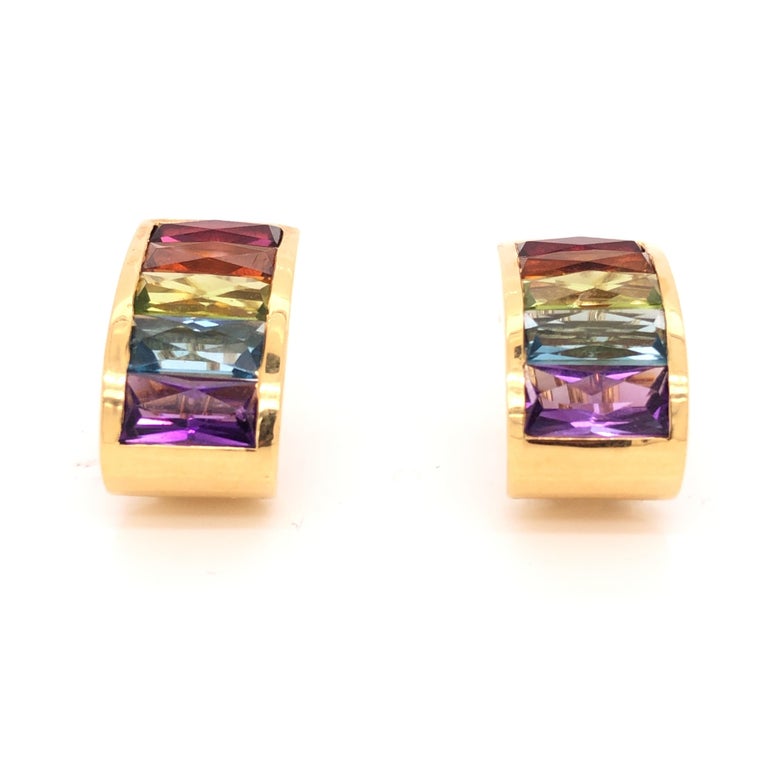 H. Stern 1980s 18 Karat Yellow Gold Multi-Color Gemstone Earrings For ...